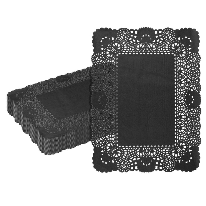 Pastry Tek Rectangle Black Paper Doilies - Lace - 15 3/4