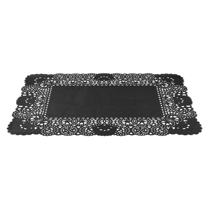 Pastry Tek Rectangle Black Paper Doilies - Lace - 15 3/4