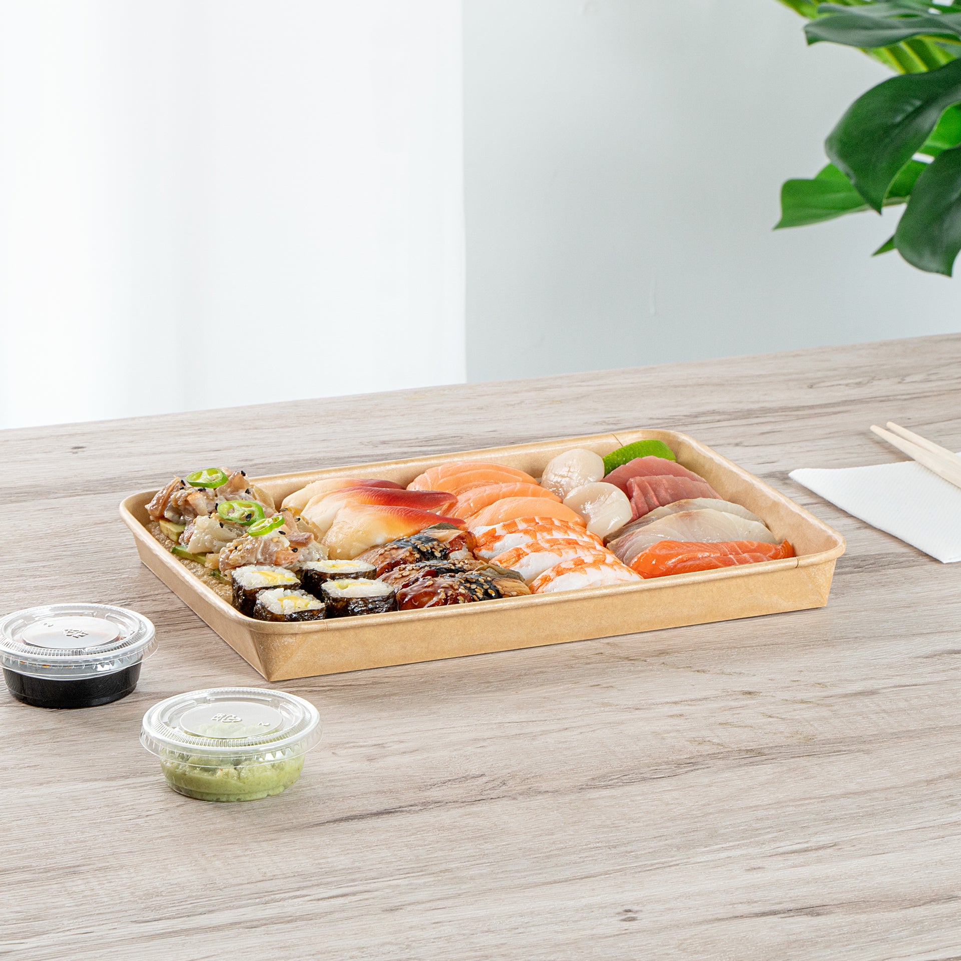 Matsuri Vision 23 oz Rectangle Kraft Paper Sushi Container - 10" x 7 1/ ...