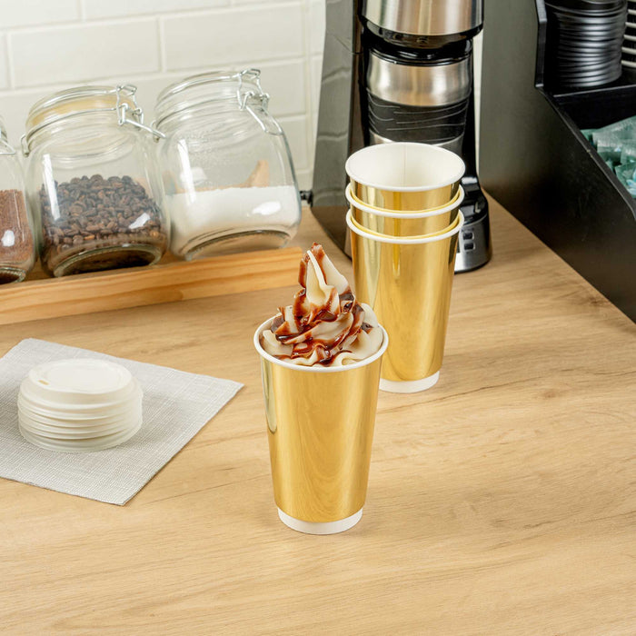 Restpresso 16 oz Metallic Gold Paper Hot / Cold Cup - 500 count box