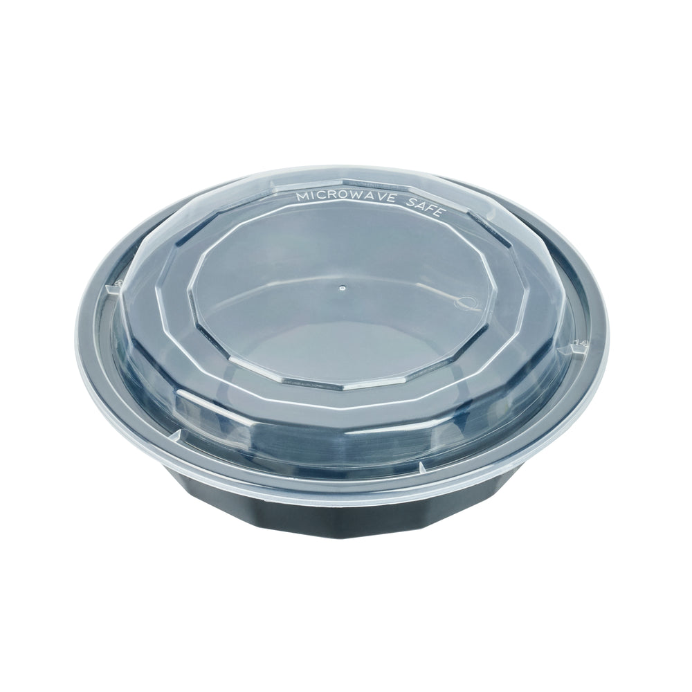 Asporto 24 oz Round Black Plastic To Go Box - with Clear Lid ...