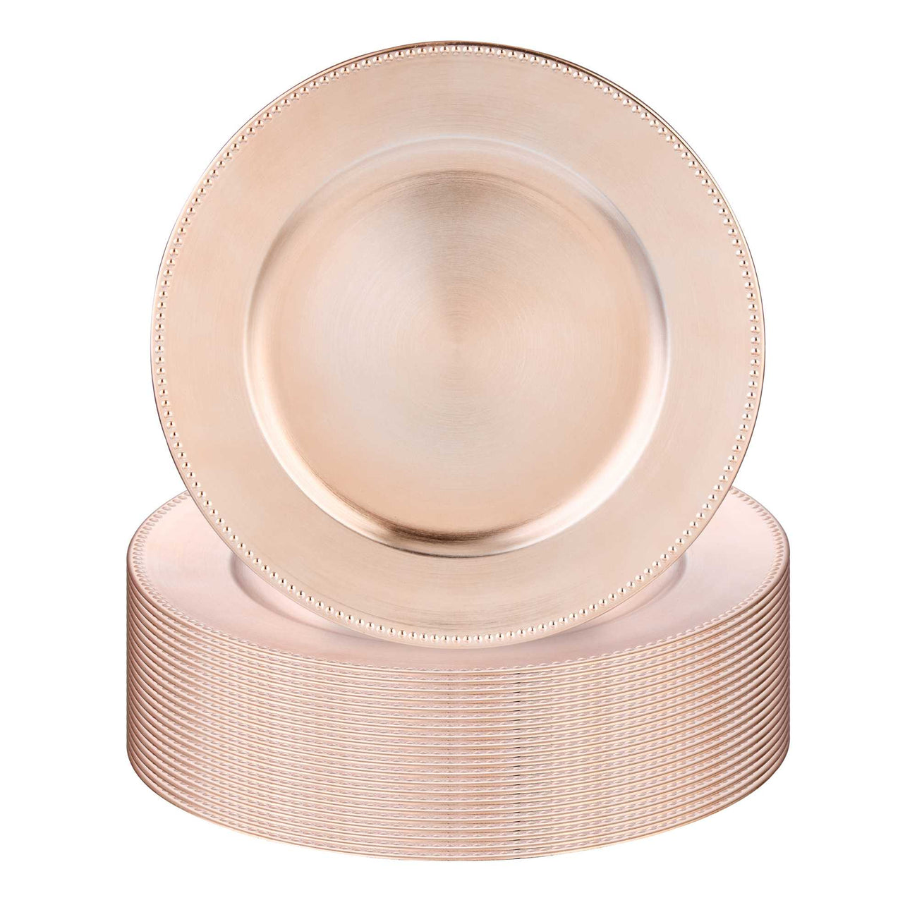 Met Lux Round Rose Gold Beaded Rim Plastic Charger Plate - 13" - 24 ...