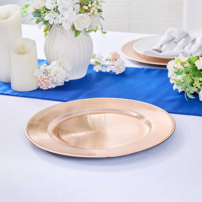 Met Lux Round Rose Gold Beaded Rim Plastic Charger Plate - 13" - 24 ...